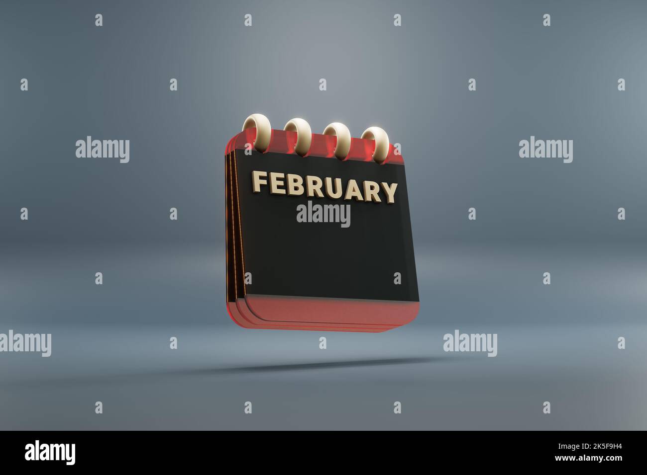 Standing black and red month lined desk calendar with date February ...