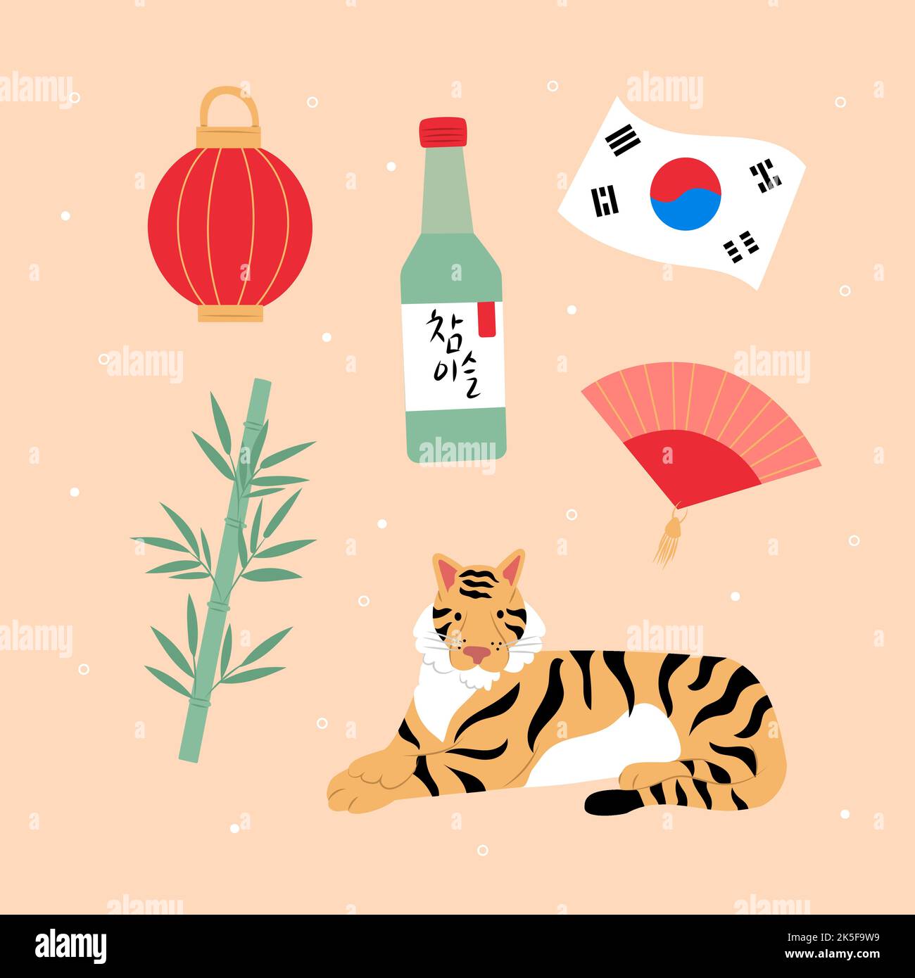 Hand drawn flat korean traditional element set Vector illustration ...