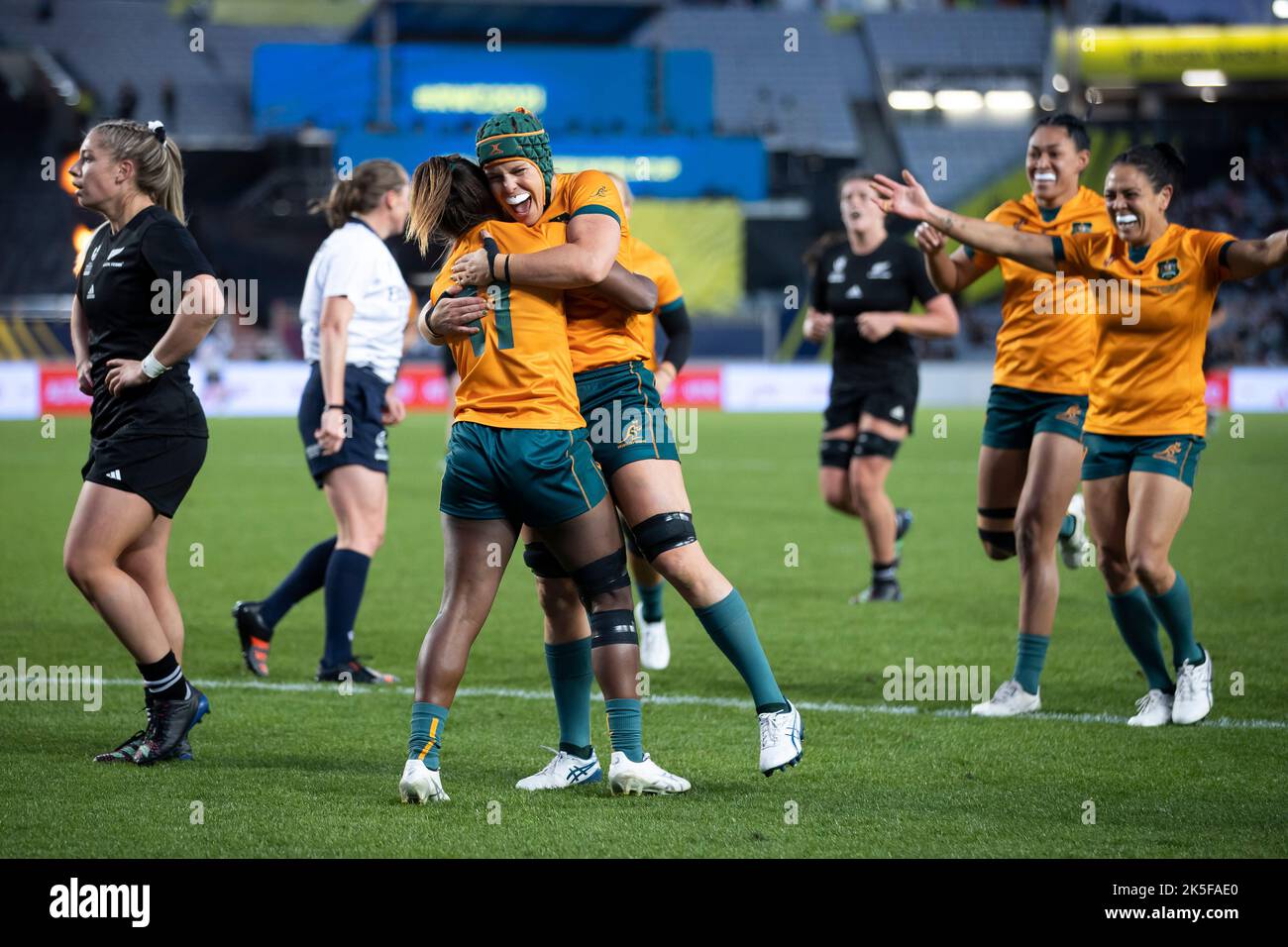 Australia S Ivania Wong Celebrates With Team Mates After Scoring A Try