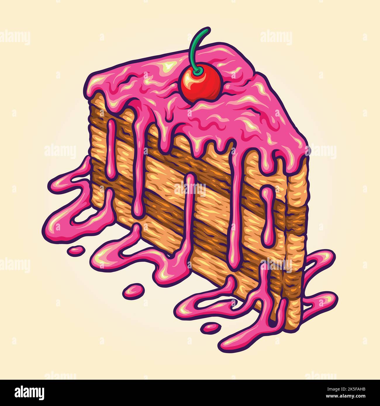 Delicious birthday cake cherry illustration vector illustrations for ...