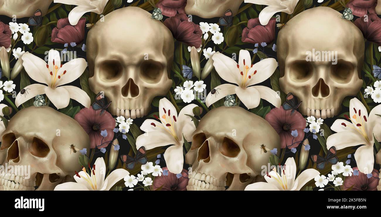 Flower Skulls Wallpaper Skull Wallpaper, Gothic Wallpaper, Tropical