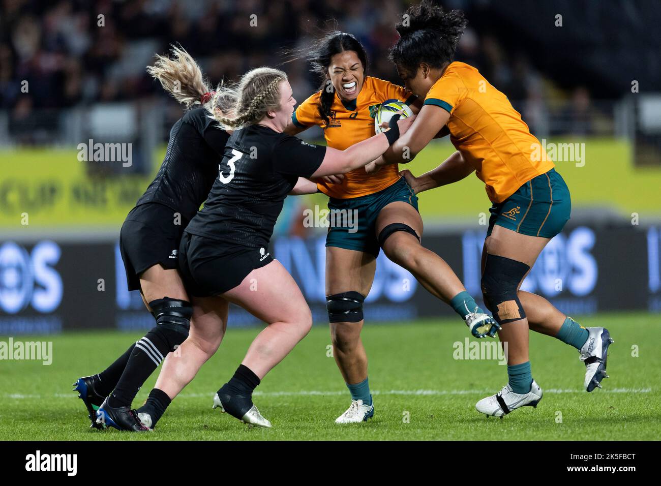 Australia's lock Atasi Lafai is tackled during the Women's Rugby World ...