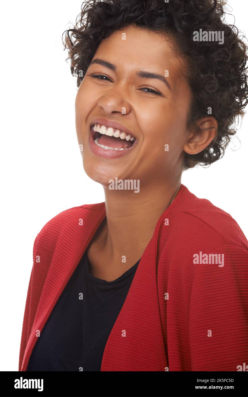 Laughing is good for you. A gorgeous young woman laughing at the camera ...
