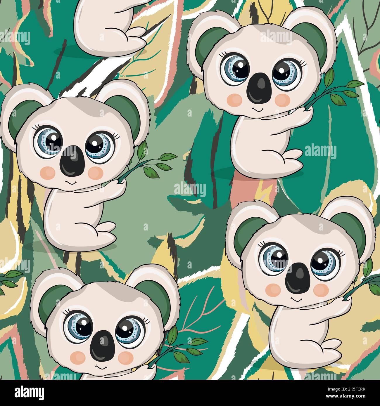 Seamless pattern with cute koala baby on color background. Funny ...