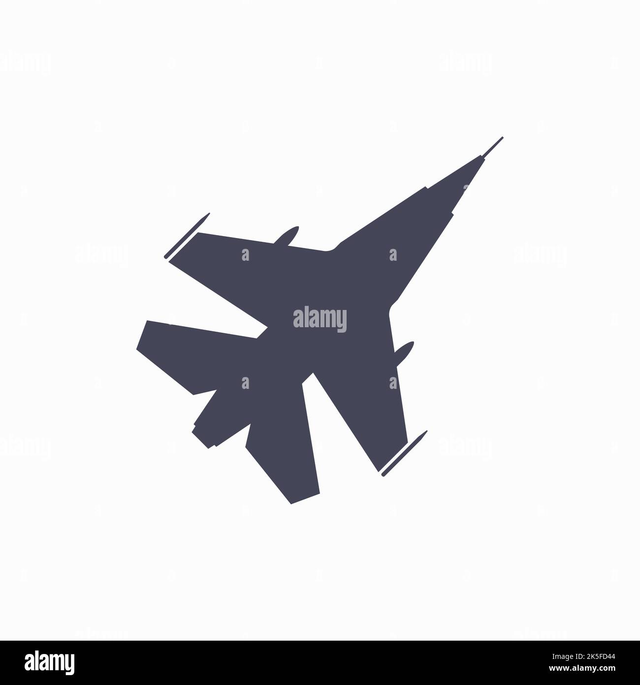 Jet fighter silhouette. Aircraft top view icon. Flat vector illustration isolated on white ...