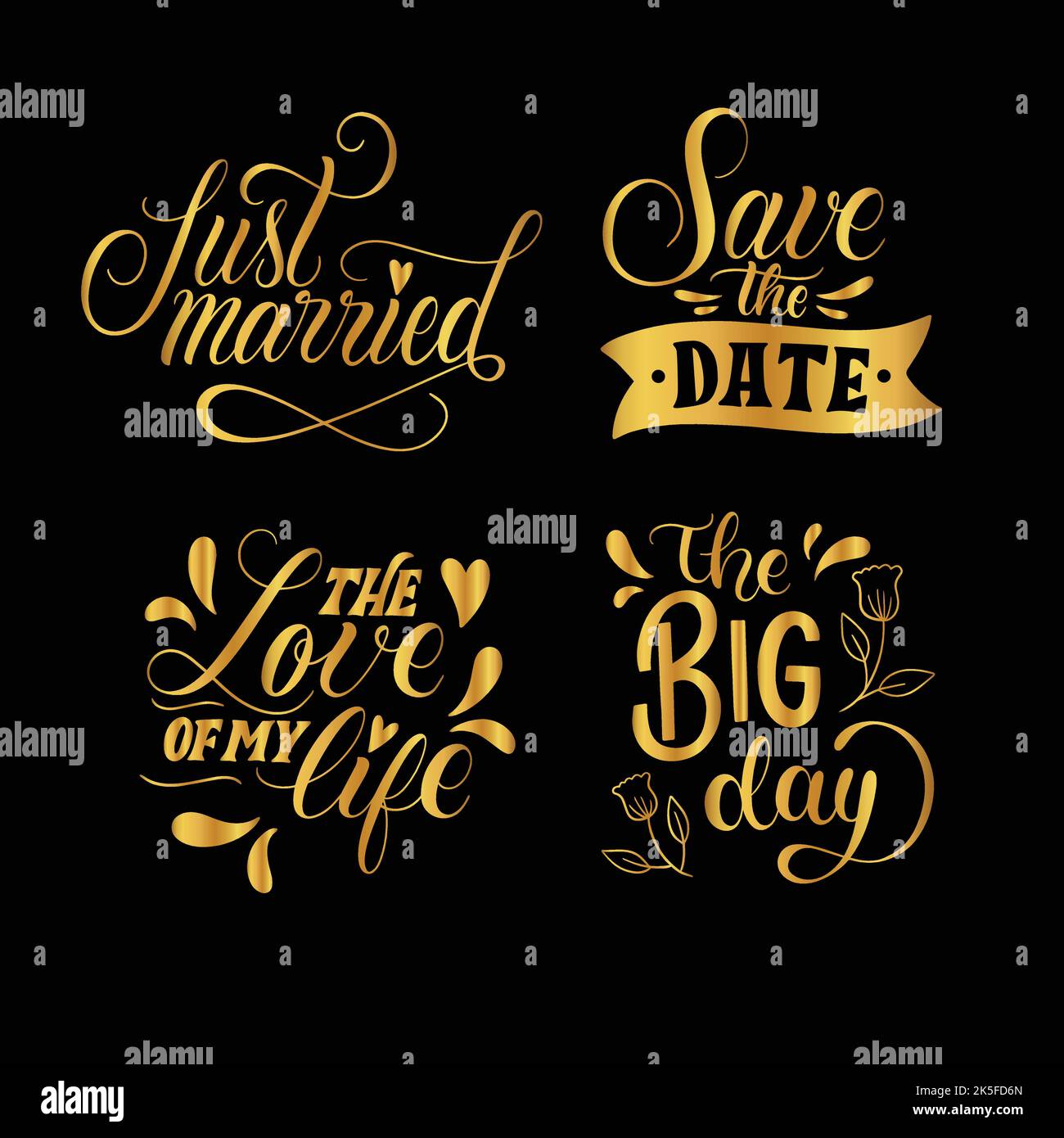 black wedding lettering set vector design illustration Stock Vector ...