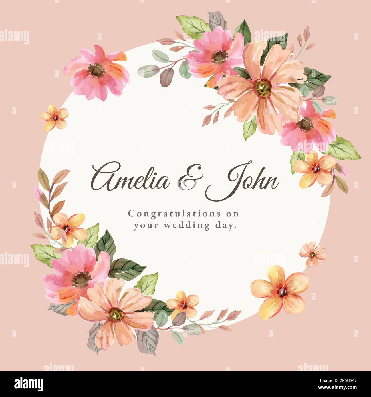 watercolor wedding congratulations card vector design illustration ...