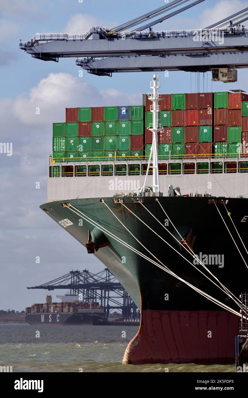 ocean going giant container ship being loaded at felixstowe docks ...