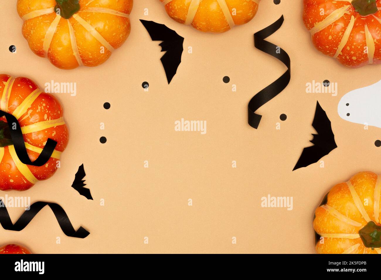 Halloween symbol concept, Scary smile pumpkins and ghost with black bat ...