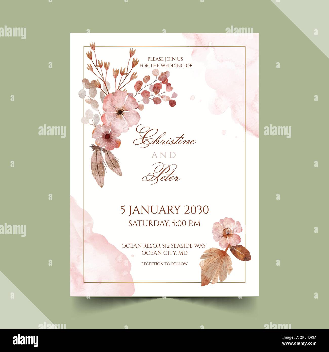 Boho wedding invitation Stock Vector Images - Alamy