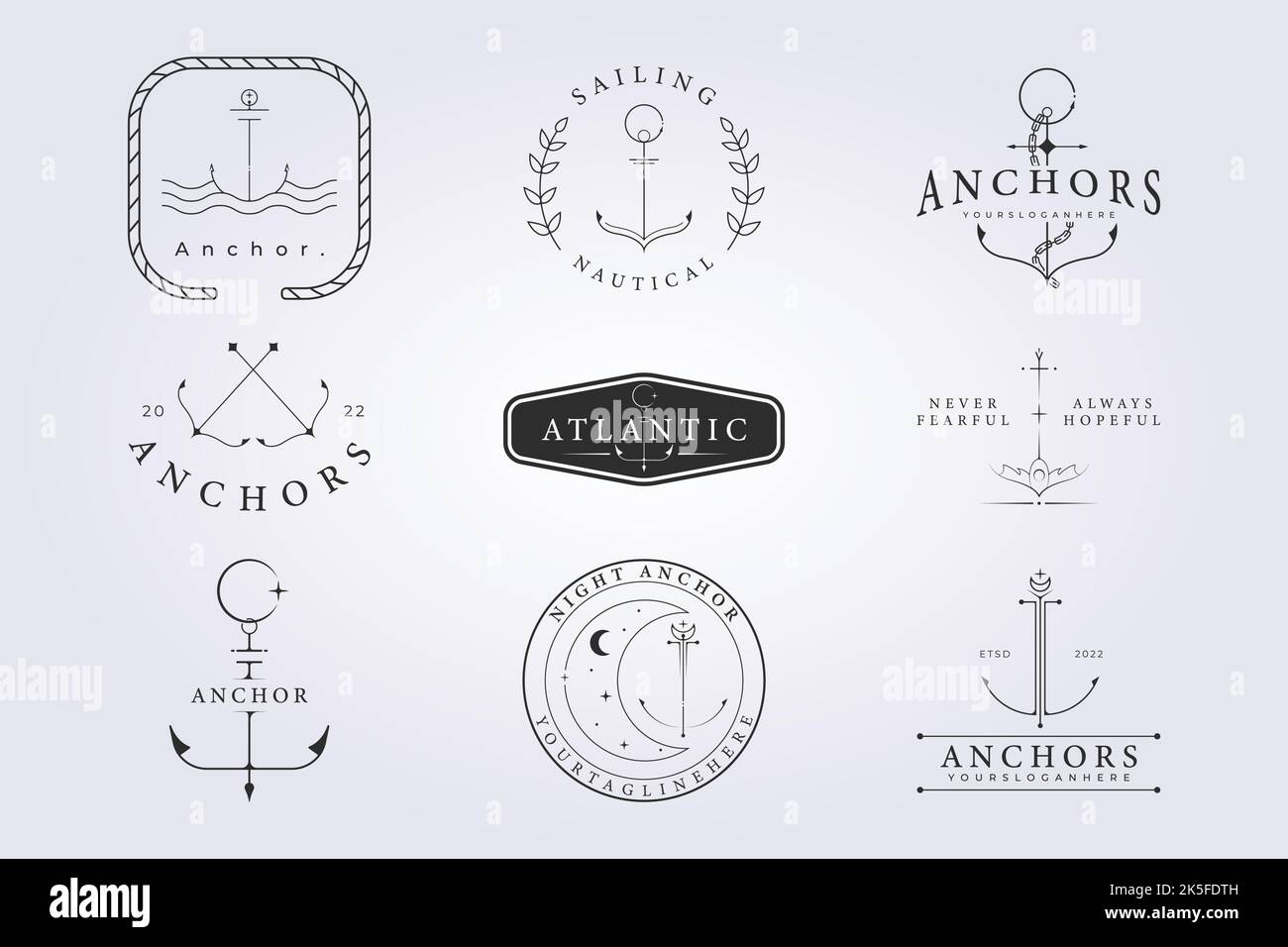 nautical anchor line art logo vector illustration design simple Stock ...
