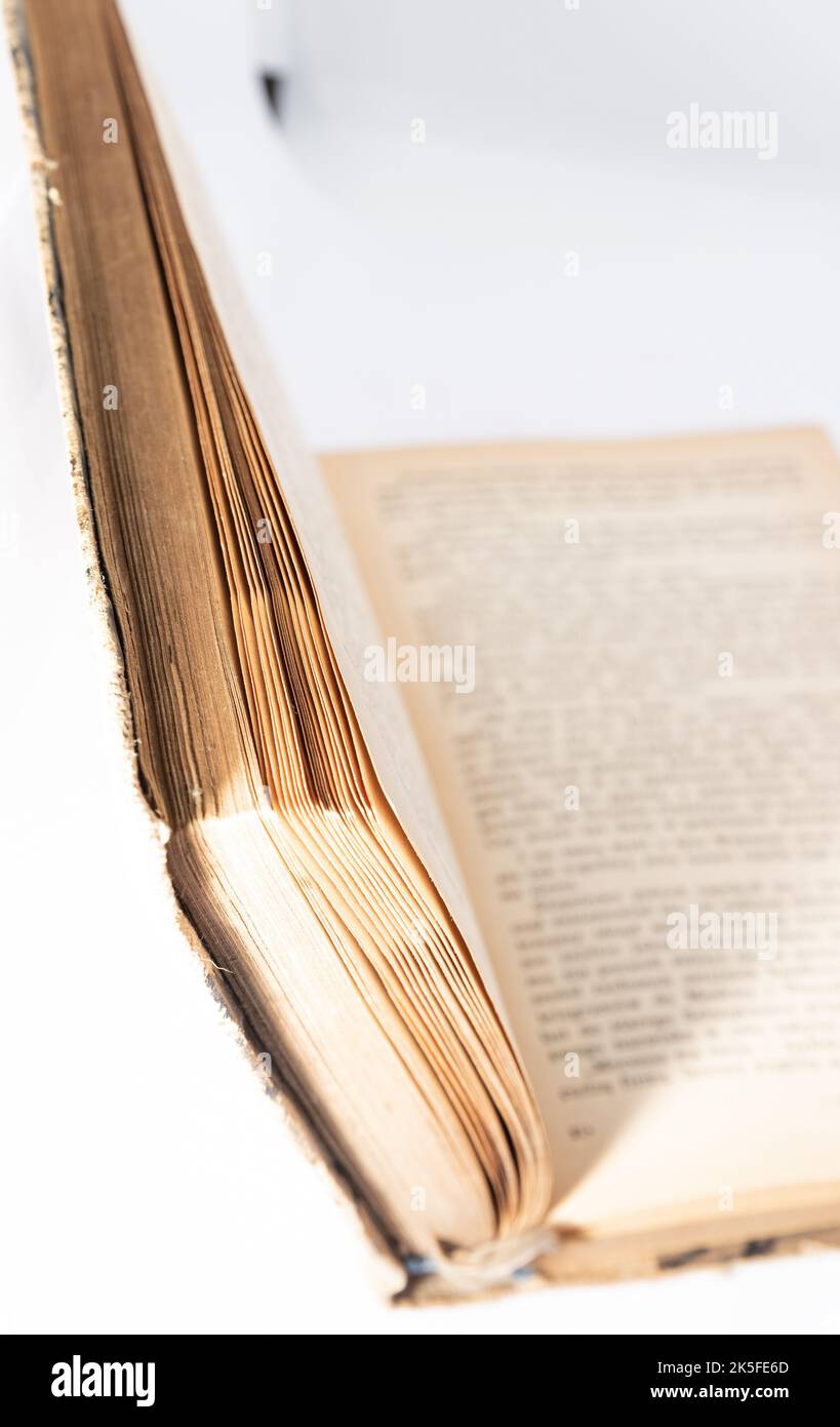 Old yellowed book isolated on a white background. Book with yellow ...