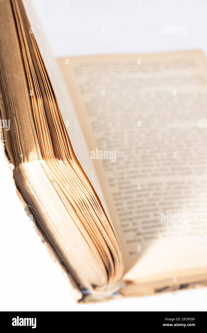 Old yellowed book isolated on a white background. Book with yellow ...