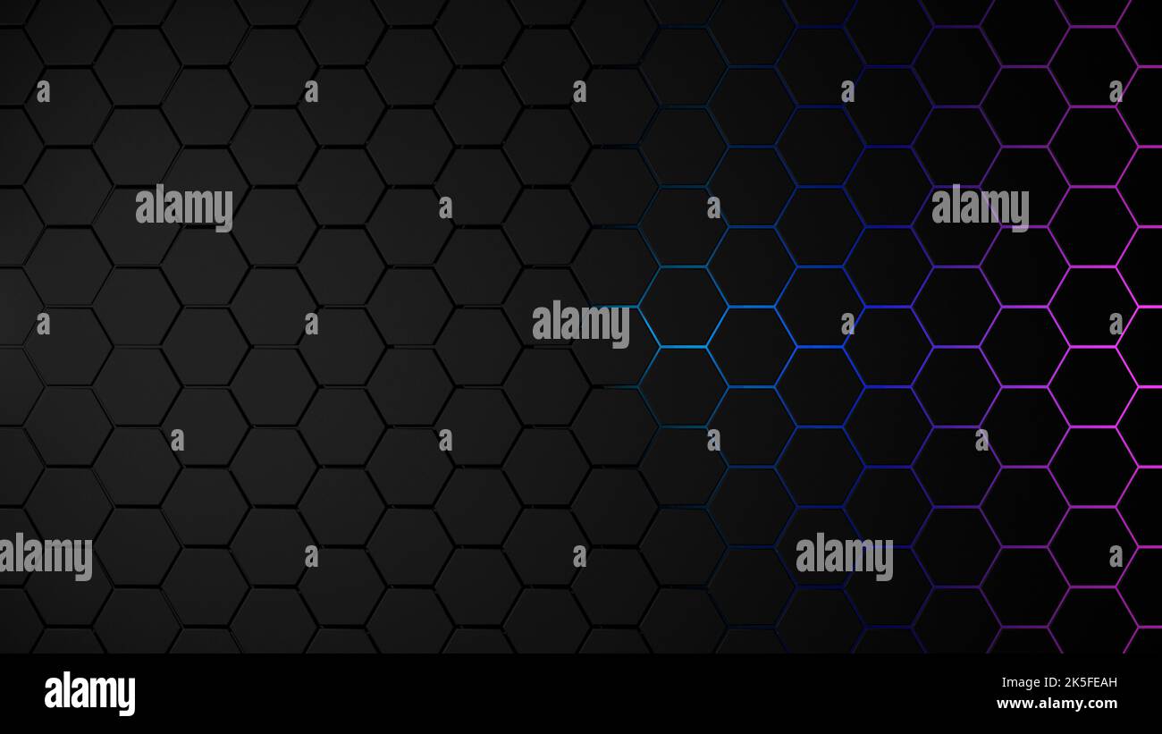 3d hexagon black background. Technology abstract geometry dark backdrop ...