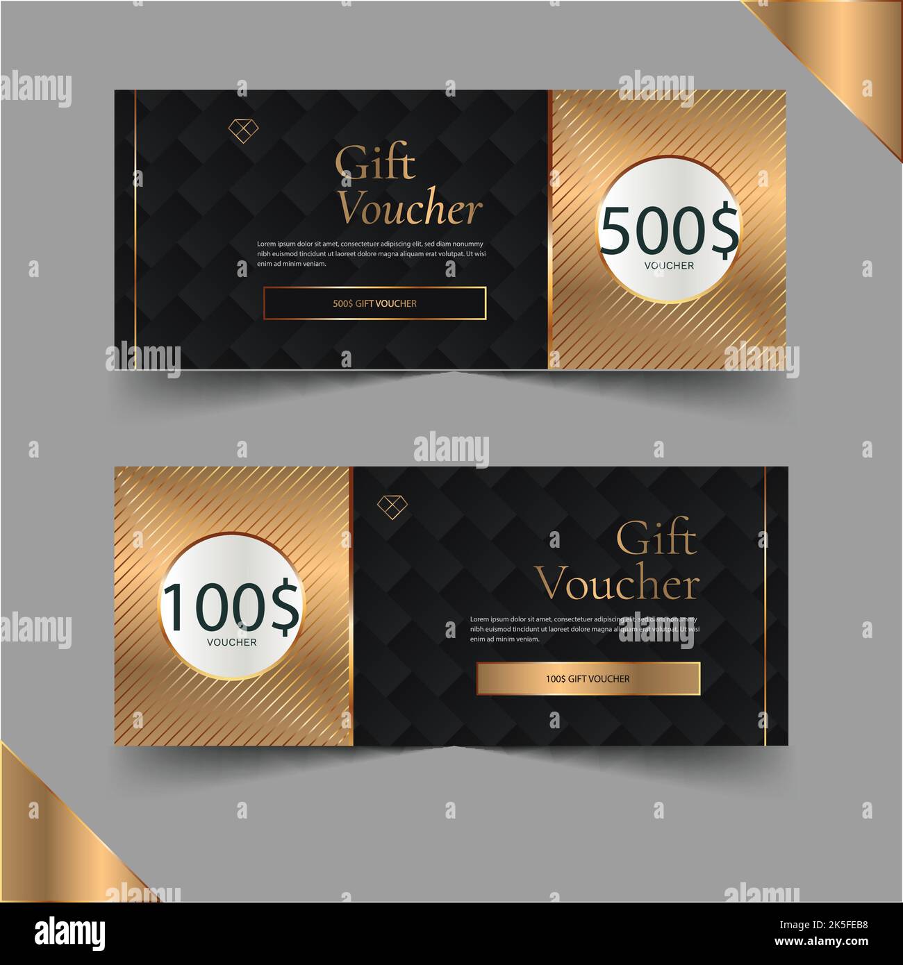 gradient golden gift voucher banners vector design illustration Stock ...