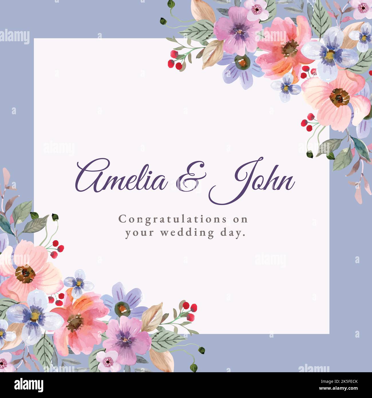 watercolor wedding congratulations card vector design illustration ...