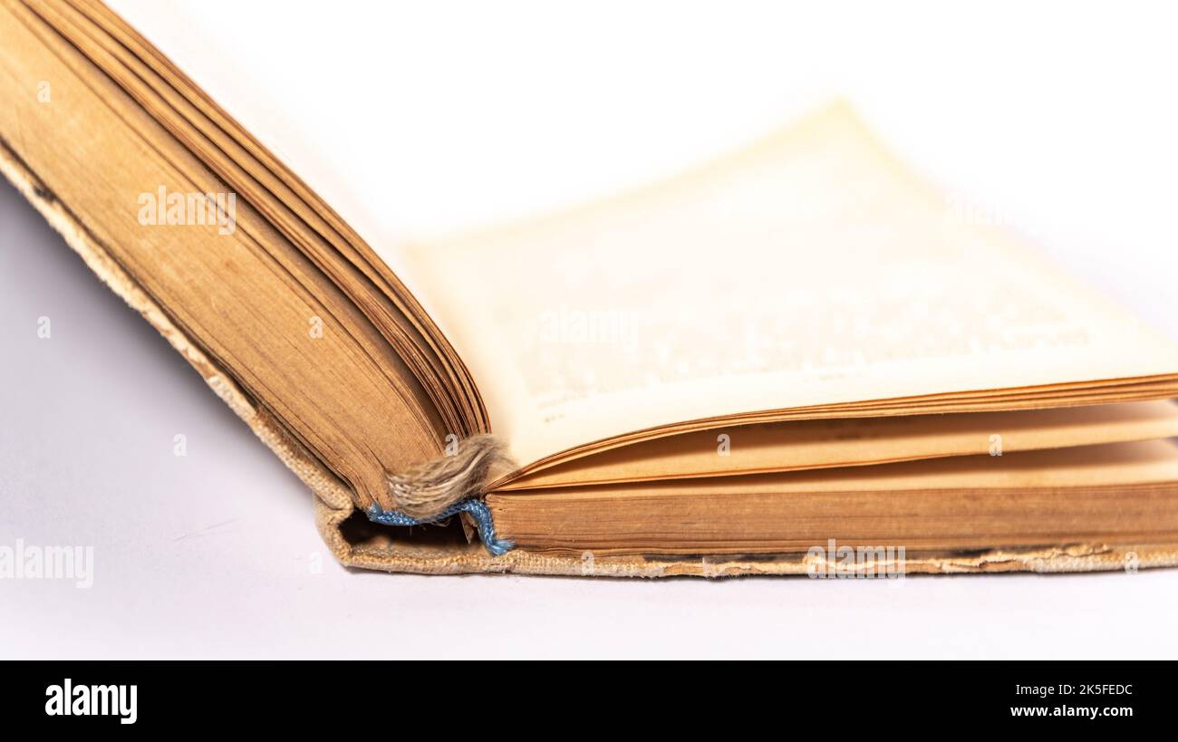 Old yellowed book isolated on a white background. Book with yellow ...