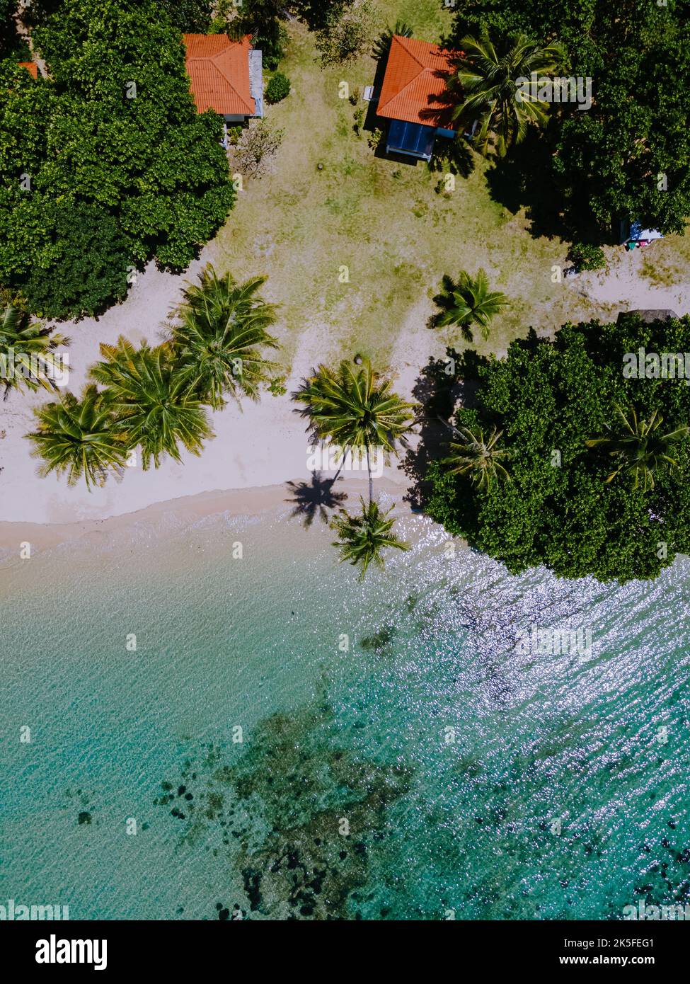 Aerial drone view of the tropical Island of Koh Mak Thailand with blue ...