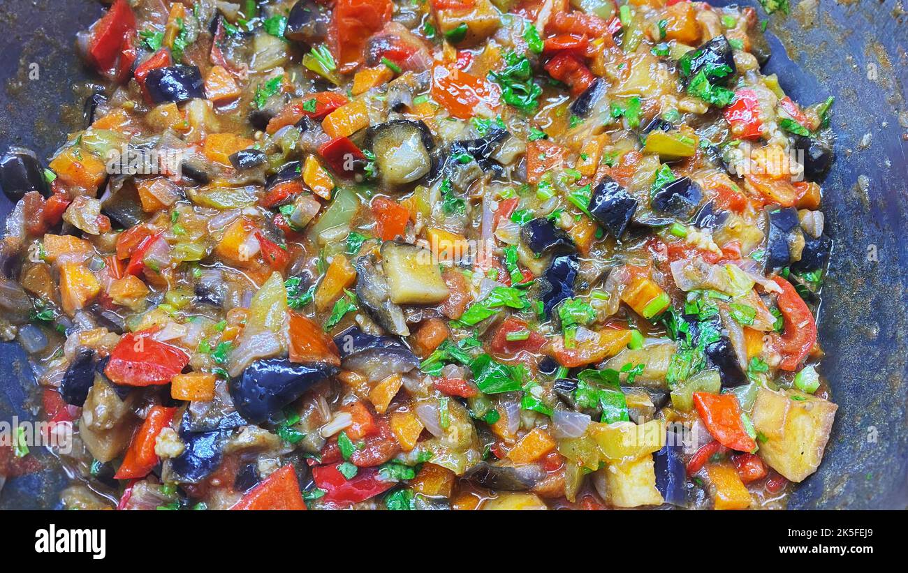 Recipe Ajapsandali stew of eggplant, onions, tomatoes and sweet peppers ...