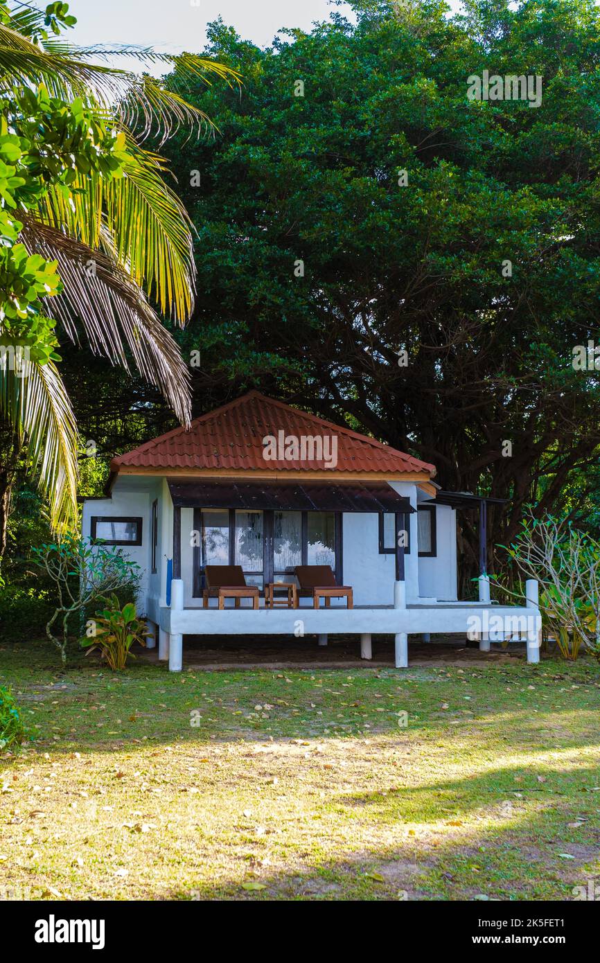 Koh Mak Thailand, a beach bungalow on a tropical beach on a beautiful ...