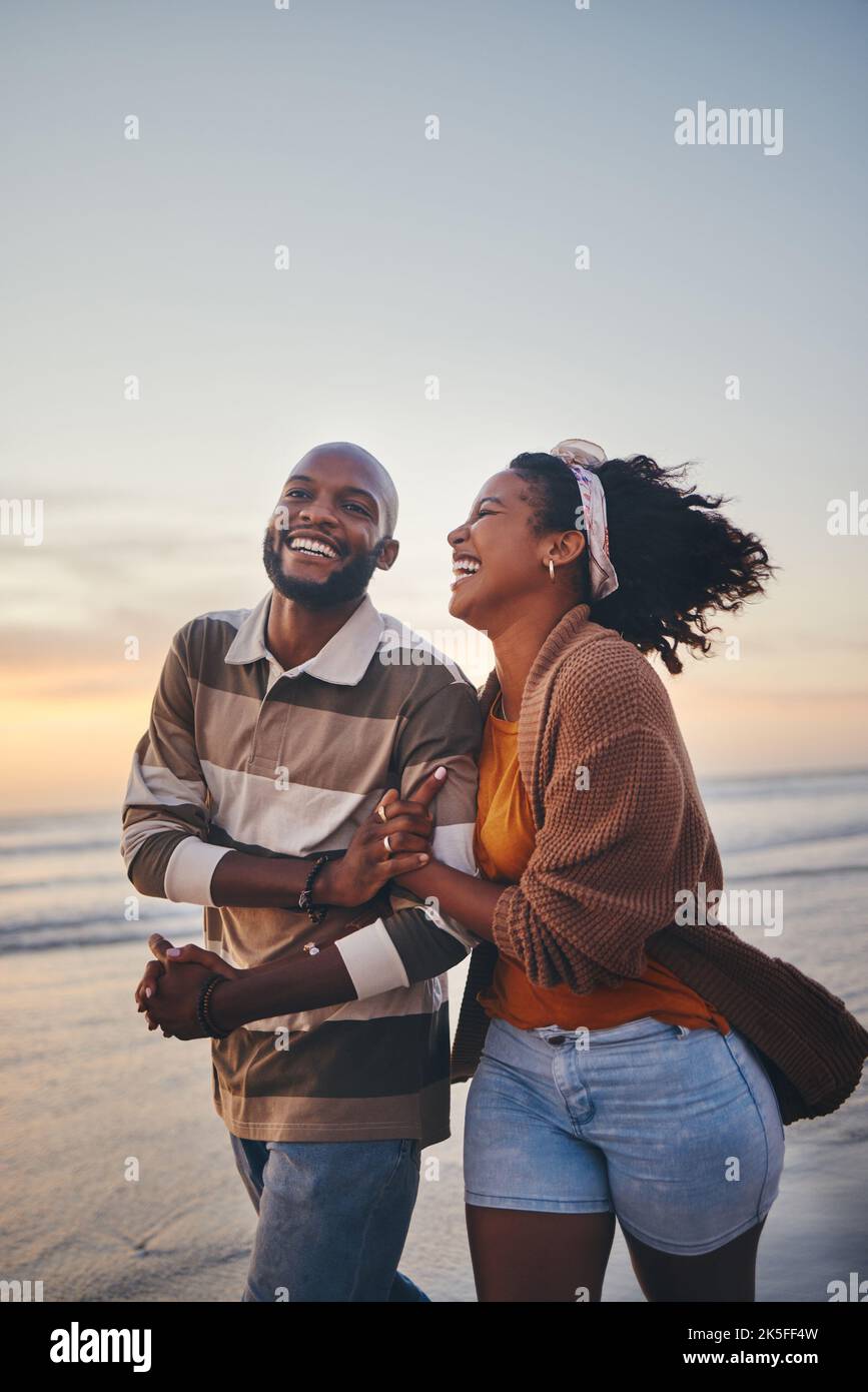 Happy Couple Walking Sunset