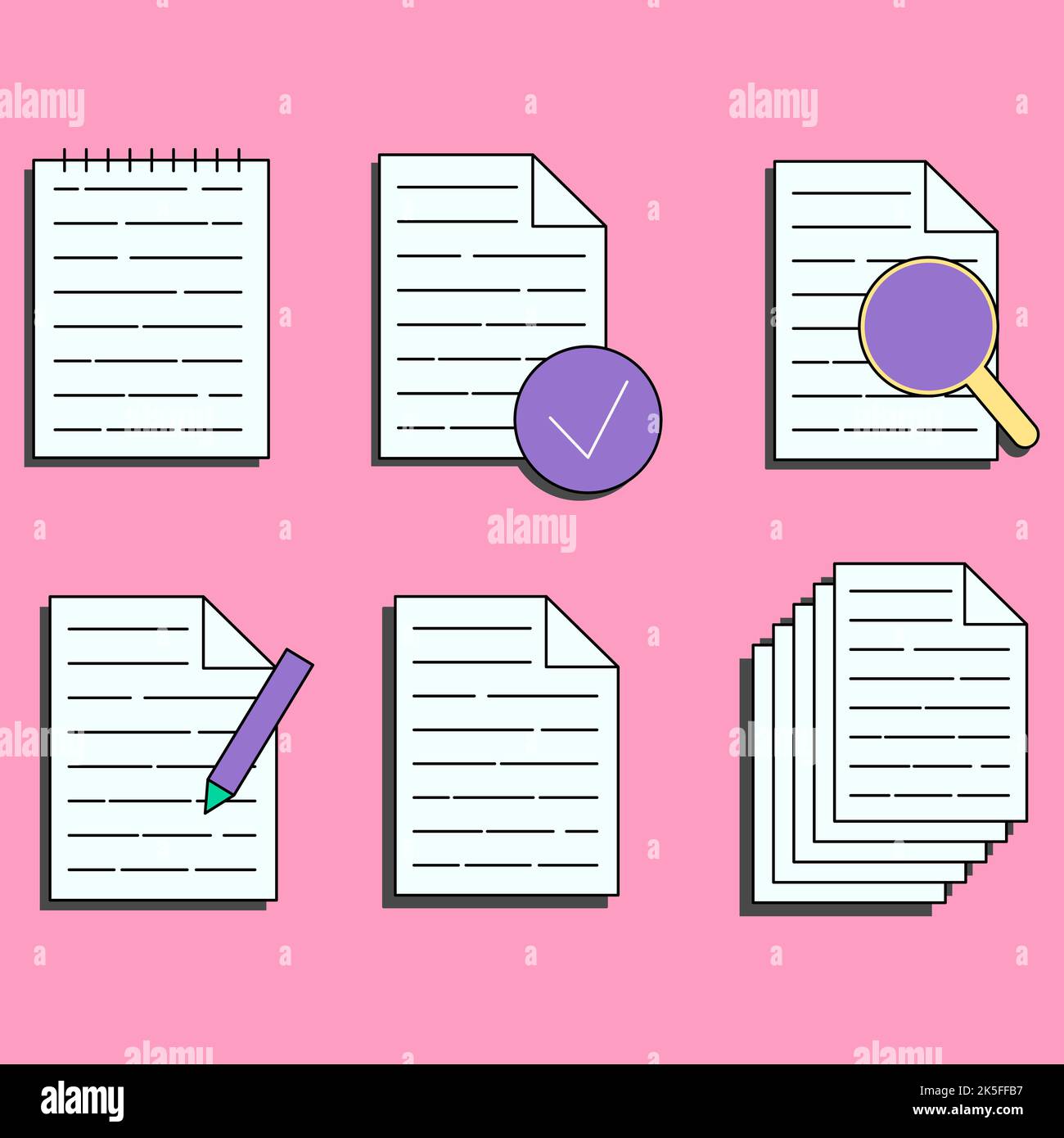 Set of document icons. Nostalgic style 70s, 80s, 90s Stock Vector Image ...