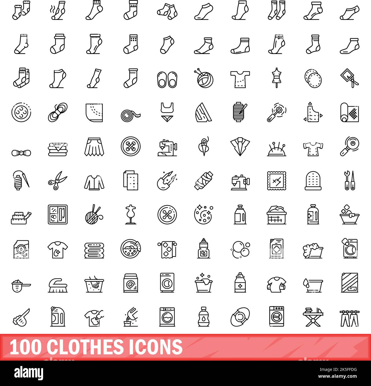 100 clothes icons set. Outline illustration of 100 clothes icons vector ...