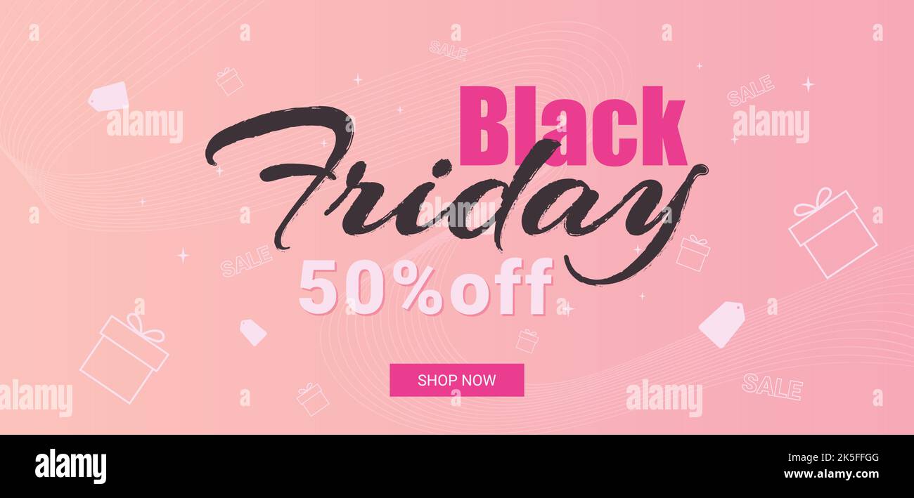 texts black friday sale 50 off on soft pink background with stars price ...