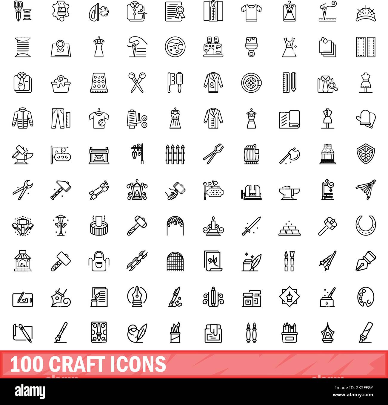 100 craft icons set. Outline illustration of 100 craft icons vector set ...