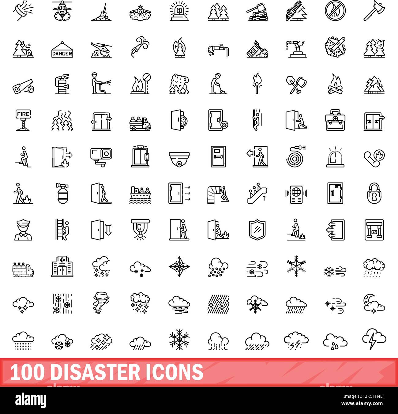 100 disaster icons set. Outline illustration of 100 disaster icons ...