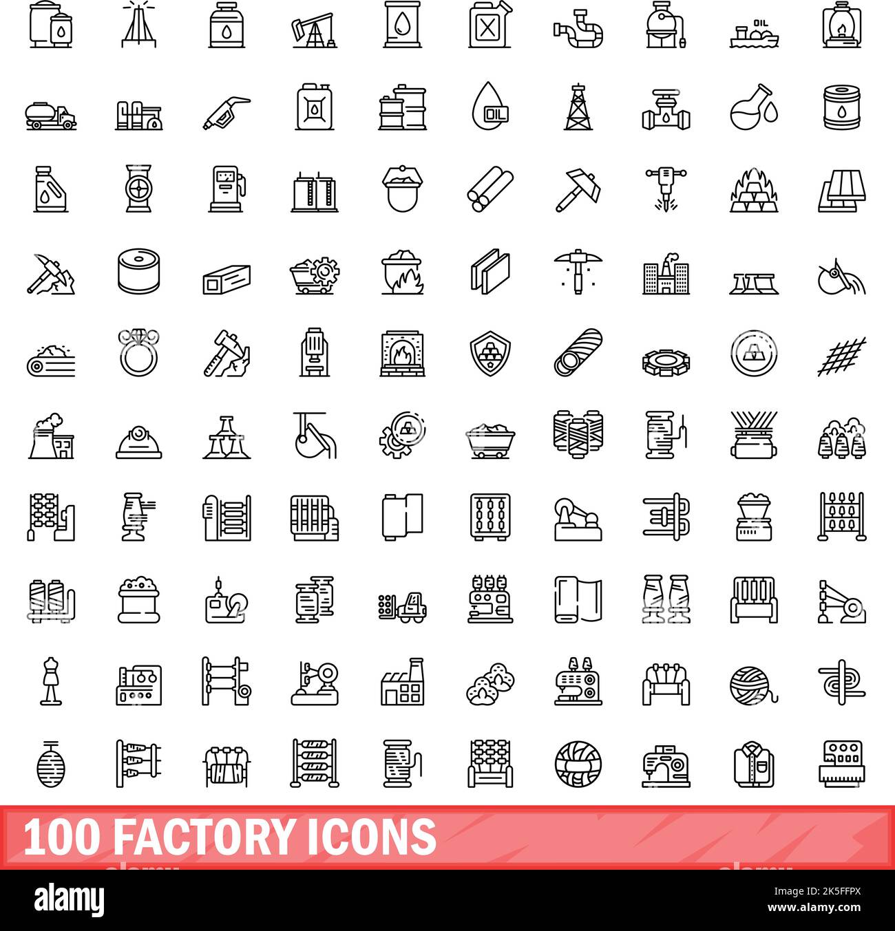 100 factory icons set. Outline illustration of 100 factory icons vector ...