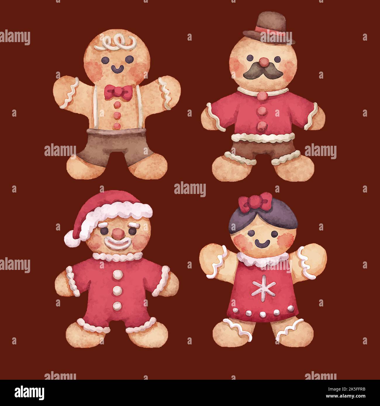 watercolor gingerbread man cookies collection vector design ...