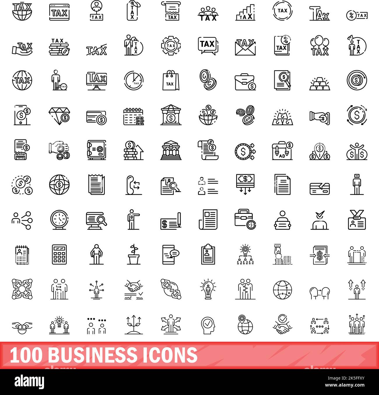 100 business icons set. Outline illustration of 100 business icons ...