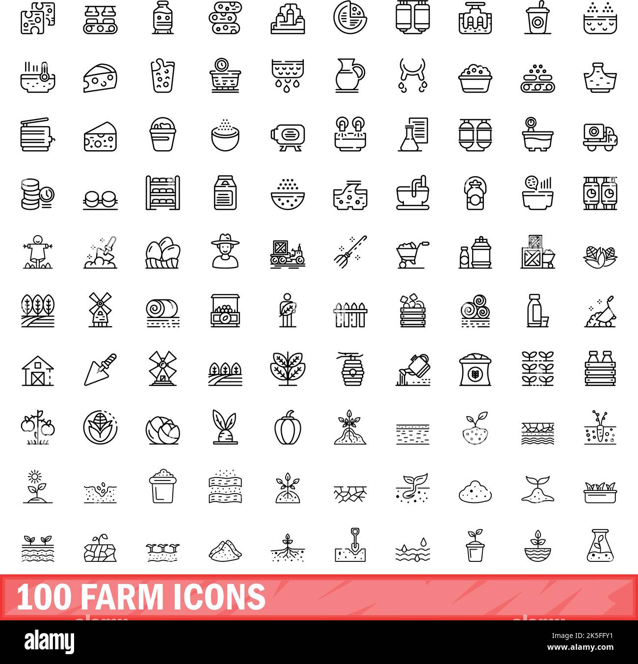 100 farm icons set. Outline illustration of 100 farm icons vector set ...