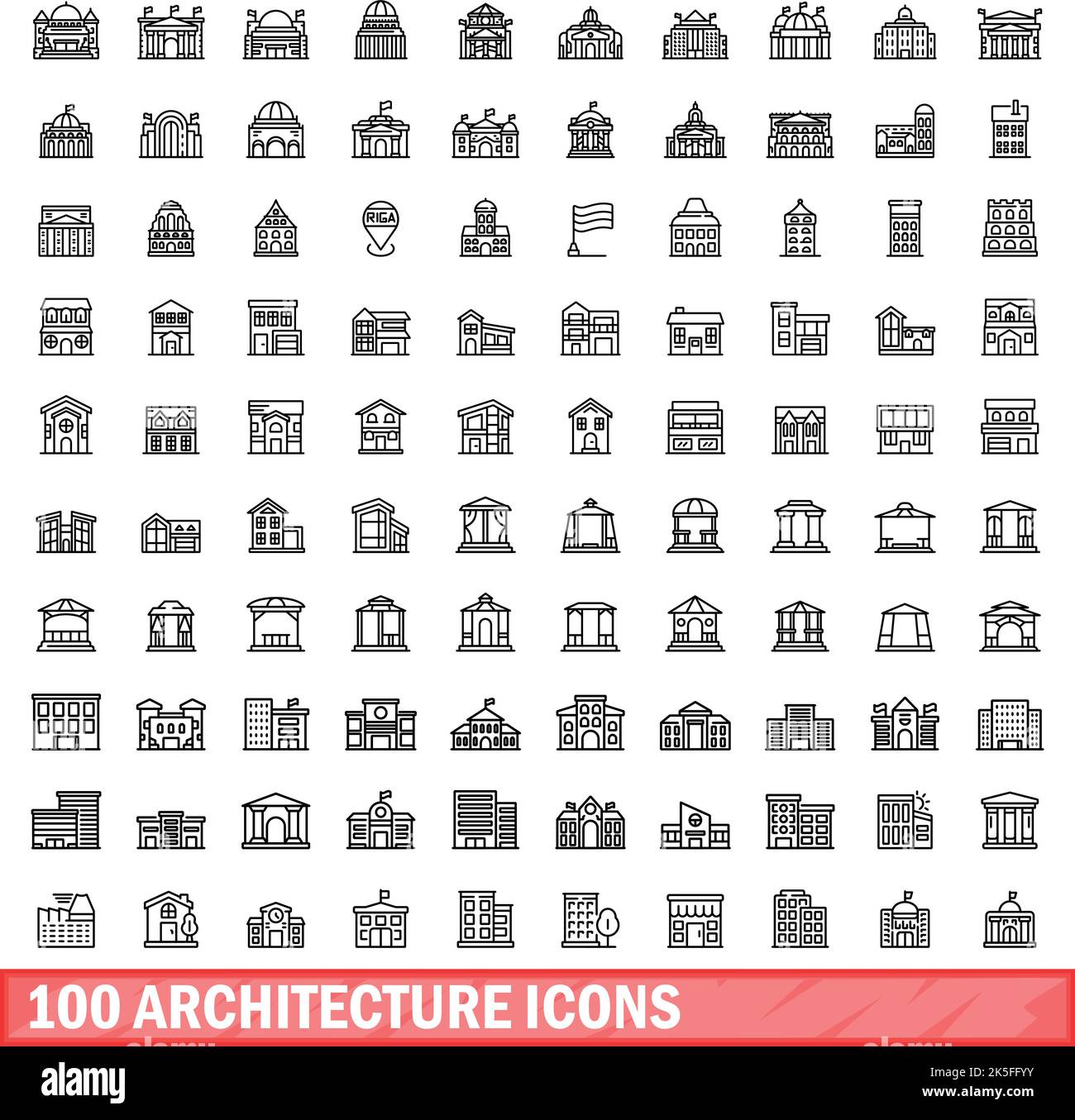 100 architecture icons set. Outline illustration of 100 architecture ...