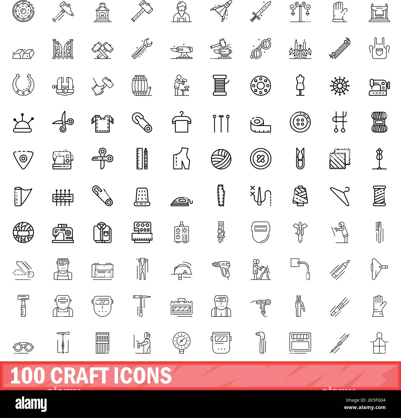 100 craft icons set. Outline illustration of 100 craft icons vector set ...