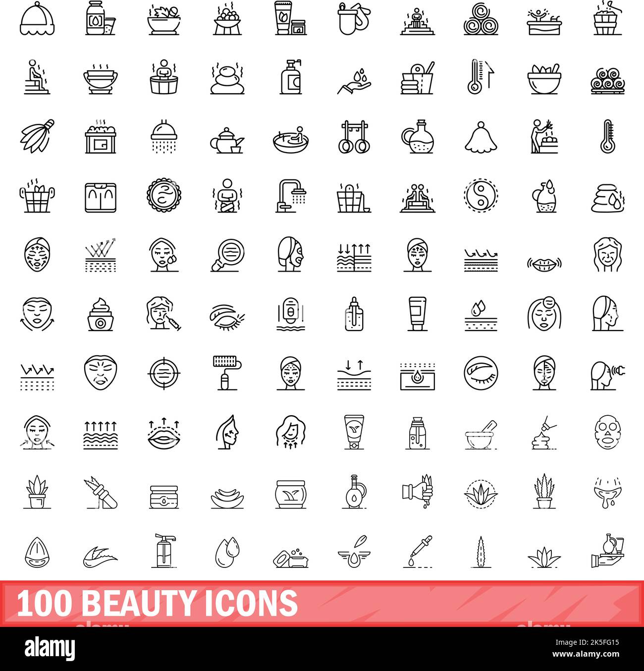 100 beauty icons set. Outline illustration of 100 beauty icons vector ...