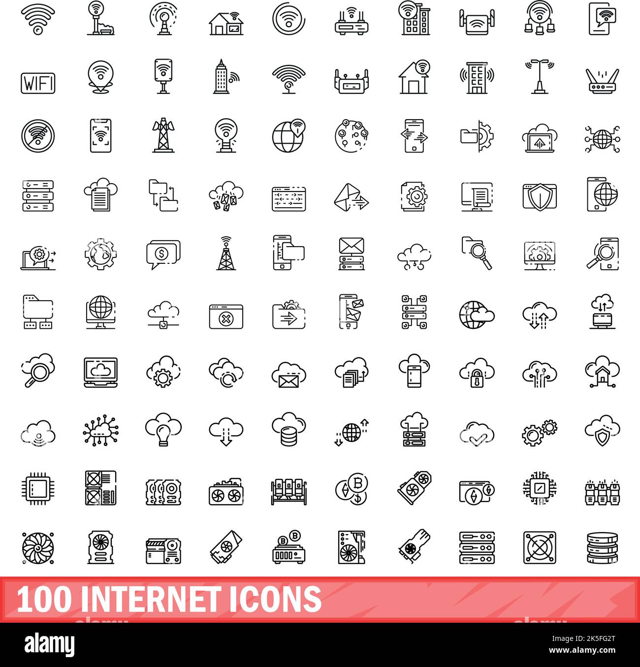 100 internet icons set. Outline illustration of 100 internet icons ...