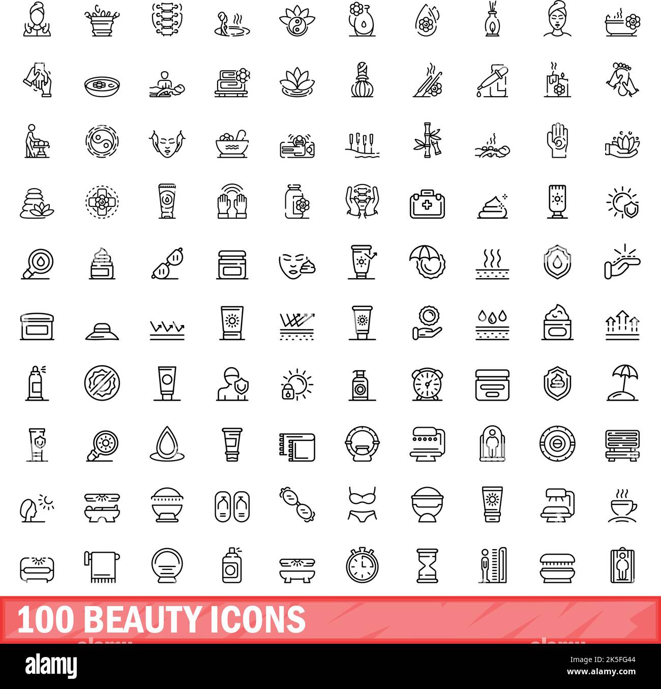 100 beauty icons set. Outline illustration of 100 beauty icons vector ...