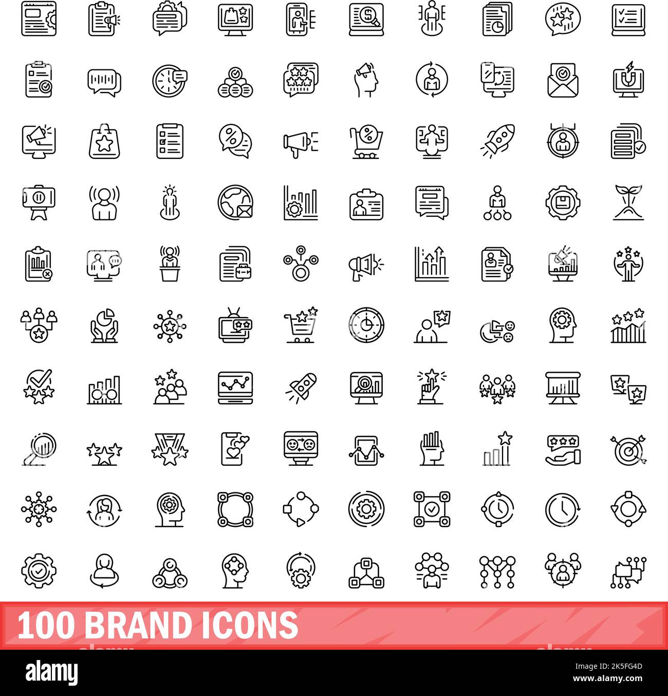 100 brand icons set. Outline illustration of 100 brand icons vector set ...