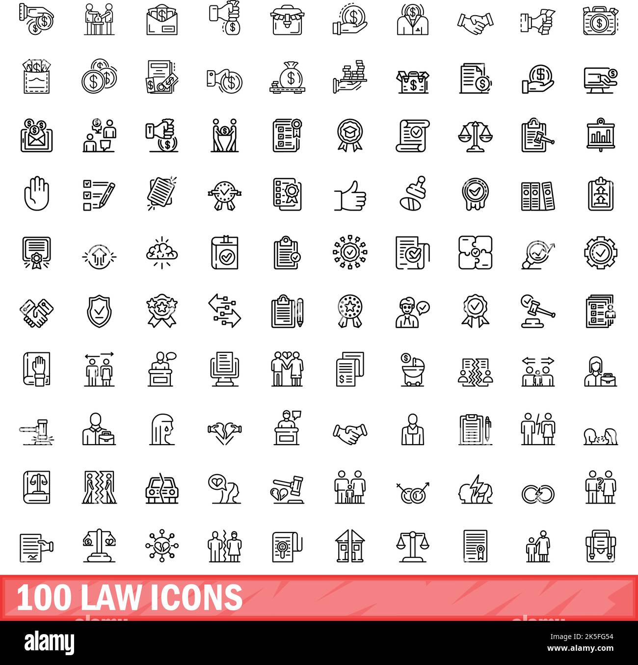 100 law icons set. Outline illustration of 100 law icons vector set ...