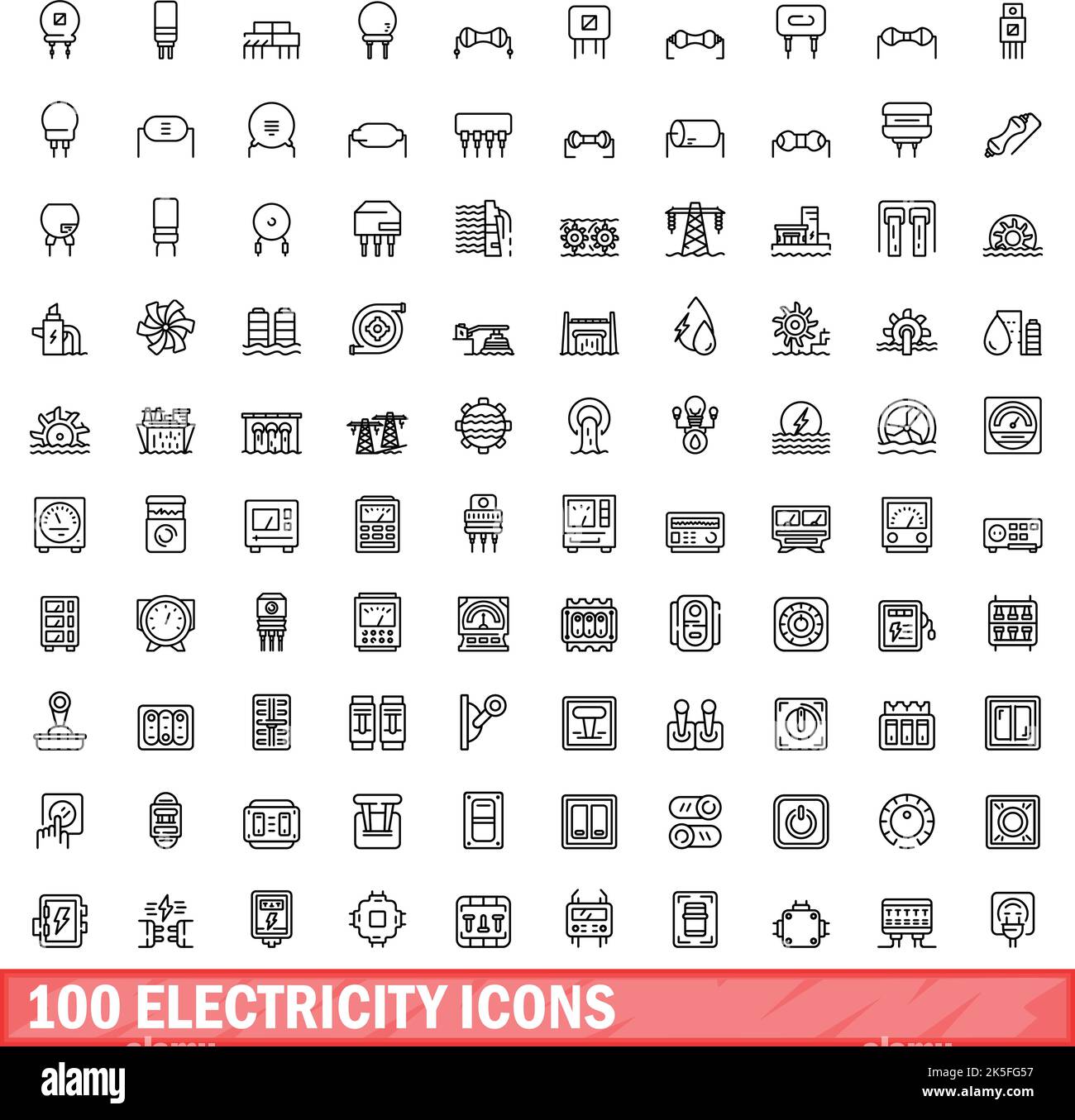 100 electricity icons set. Outline illustration of 100 electricity ...