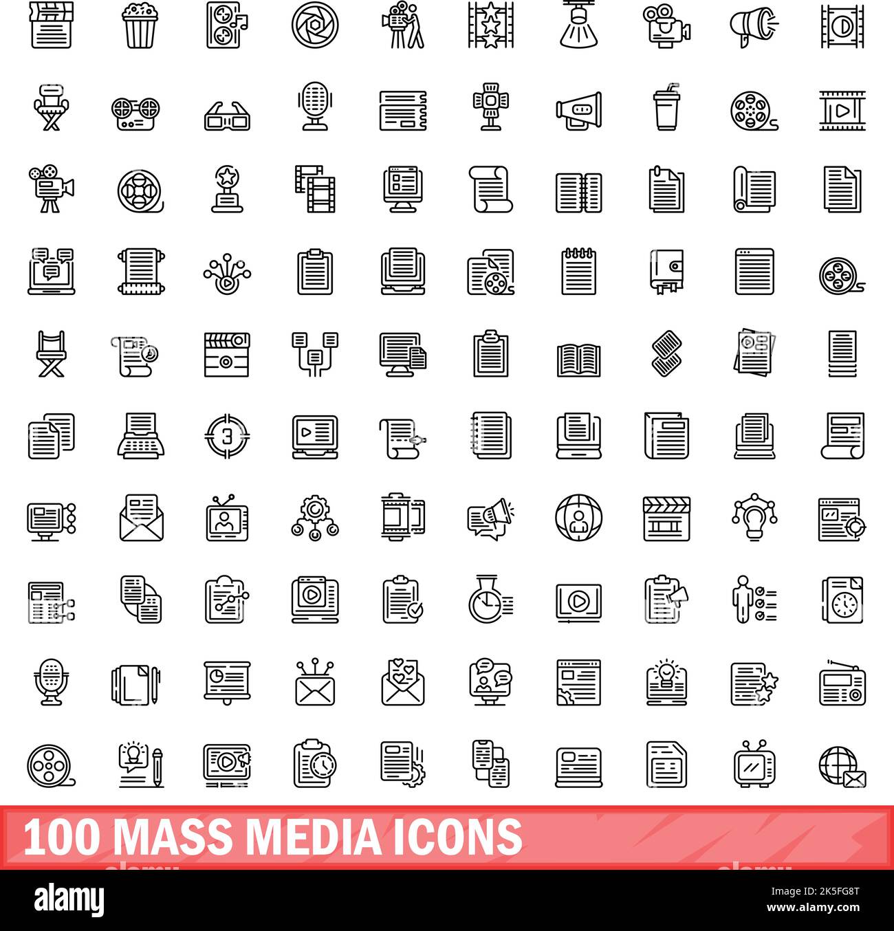 100 mass media icons set. Outline illustration of 100 mass media icons ...