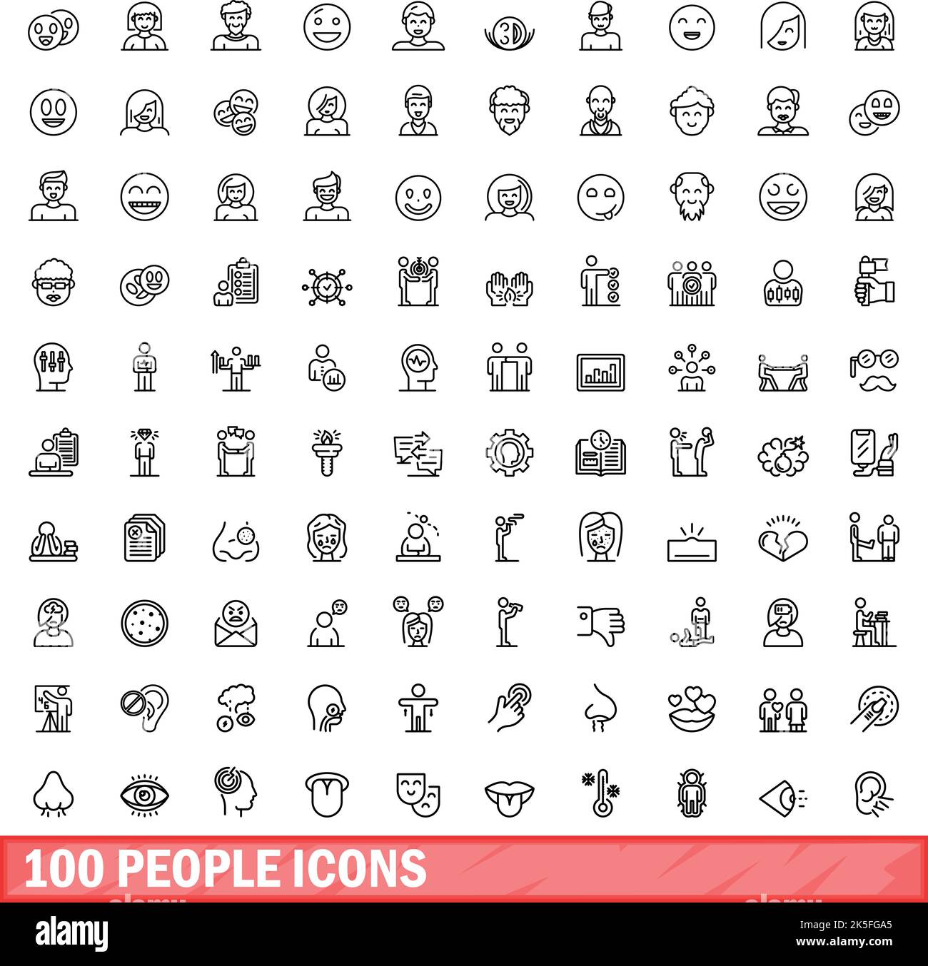 100 people icons set. Outline illustration of 100 people icons vector ...