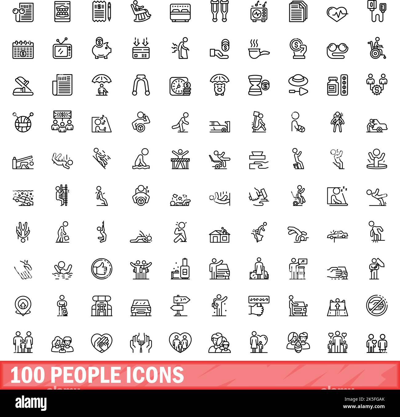100 people icons set. Outline illustration of 100 people icons vector ...
