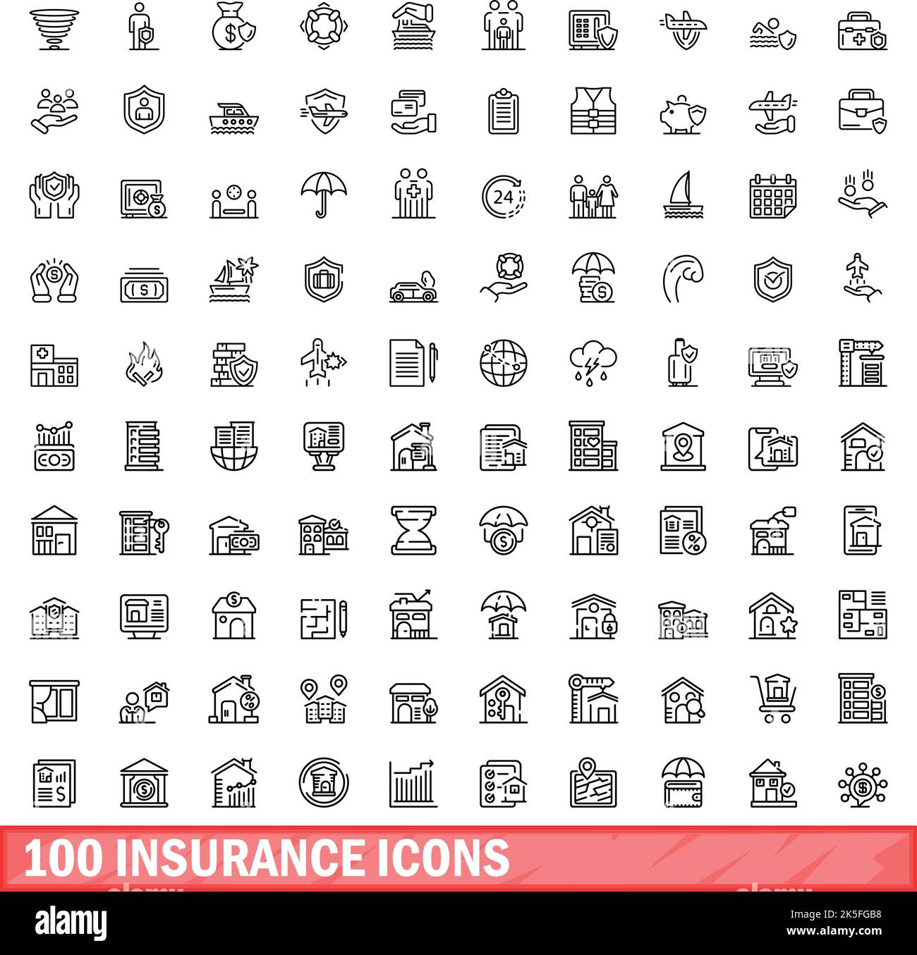 100 insurance icons set. Outline illustration of 100 insurance icons ...