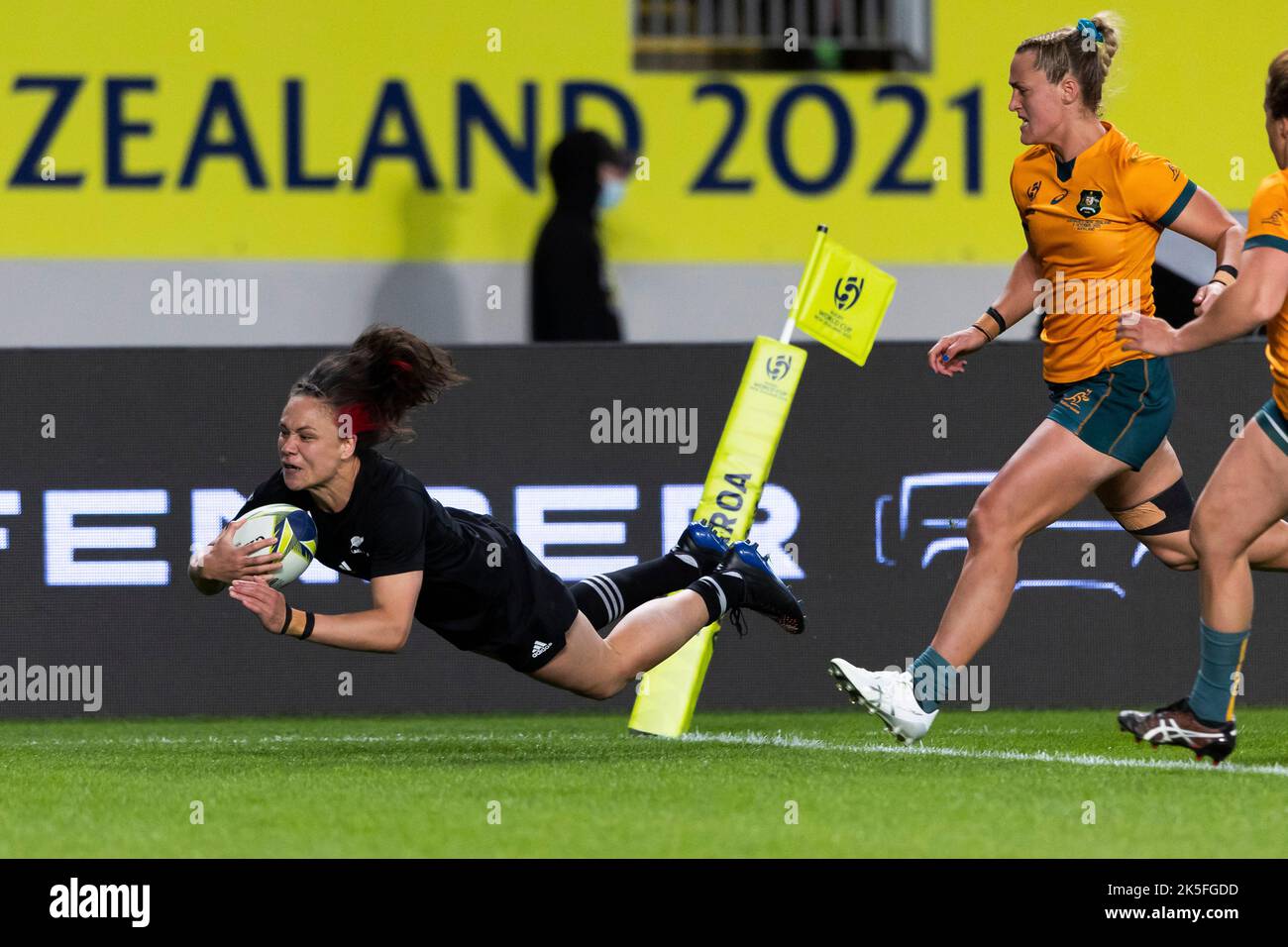 New Zealand's Ruby Tui scores in the corner during the Women's Rugby ...