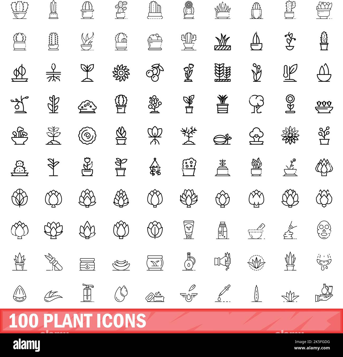 100 plant icons set. Outline illustration of 100 plant icons vector set ...