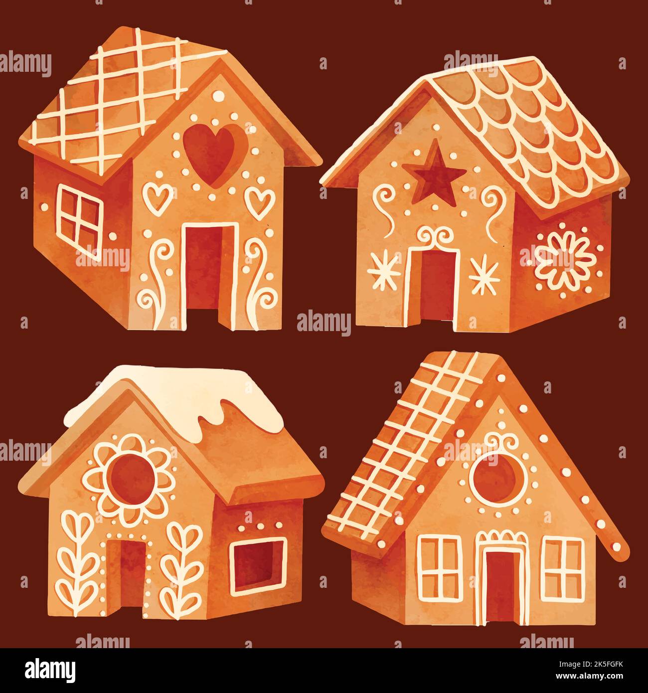 watercolor gingerbread houses collection vector design illustration ...
