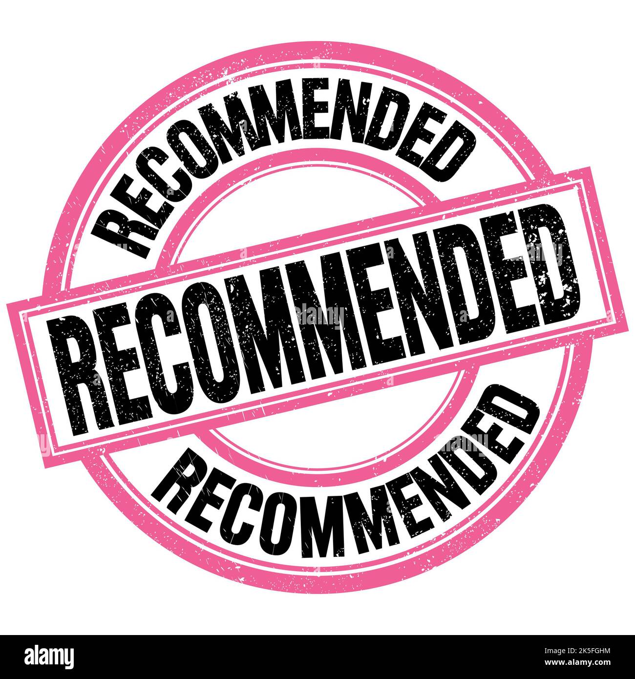 RECOMMENDED text written on pink-black round stamp sign Stock Photo - Alamy